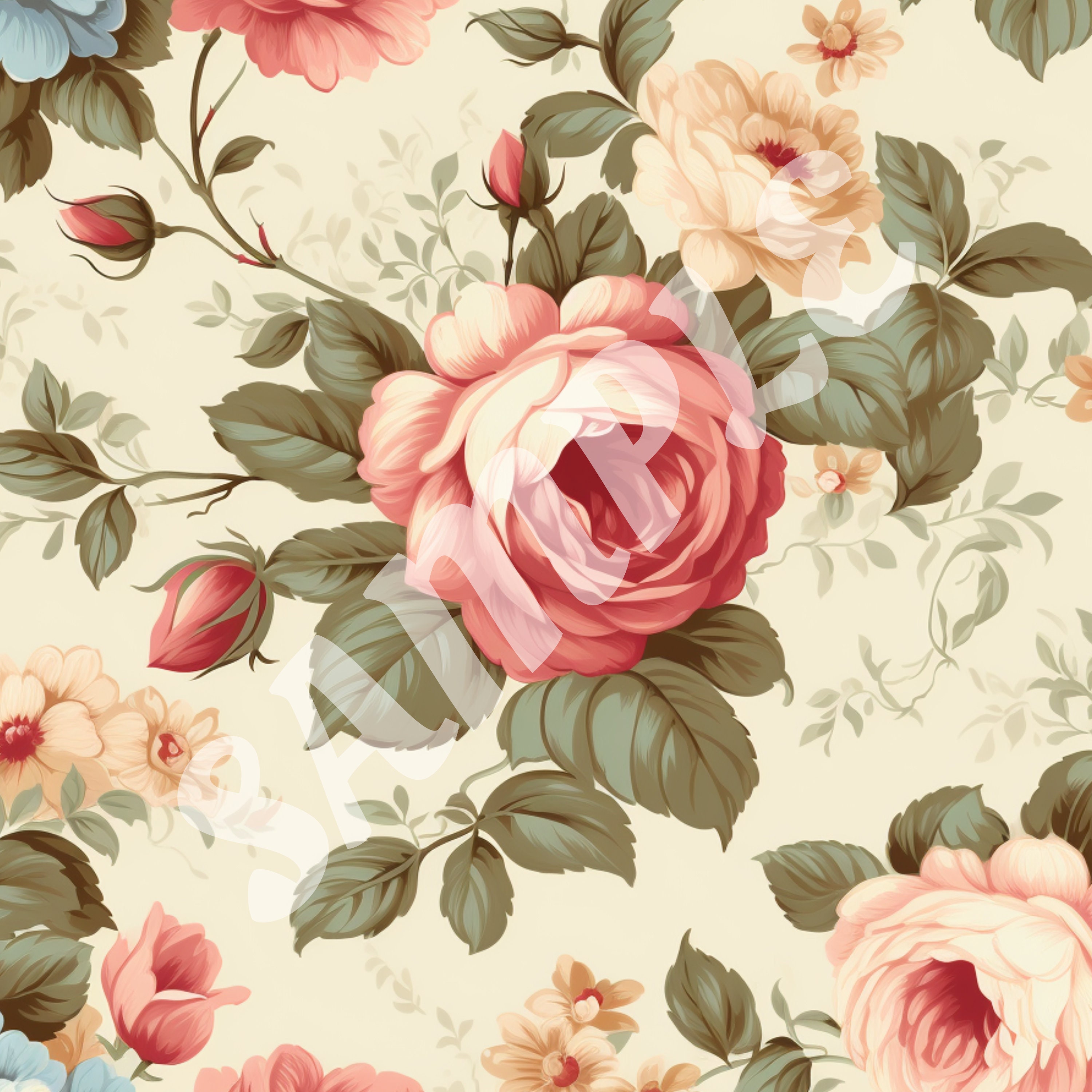 60 Vintage Rose and Flower Seamless Patterns, Floral Digital Paper, for ...