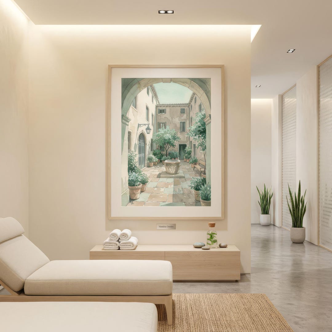 Watercolor Italian Courtyard Art Print Digital Download Serene Wall ...