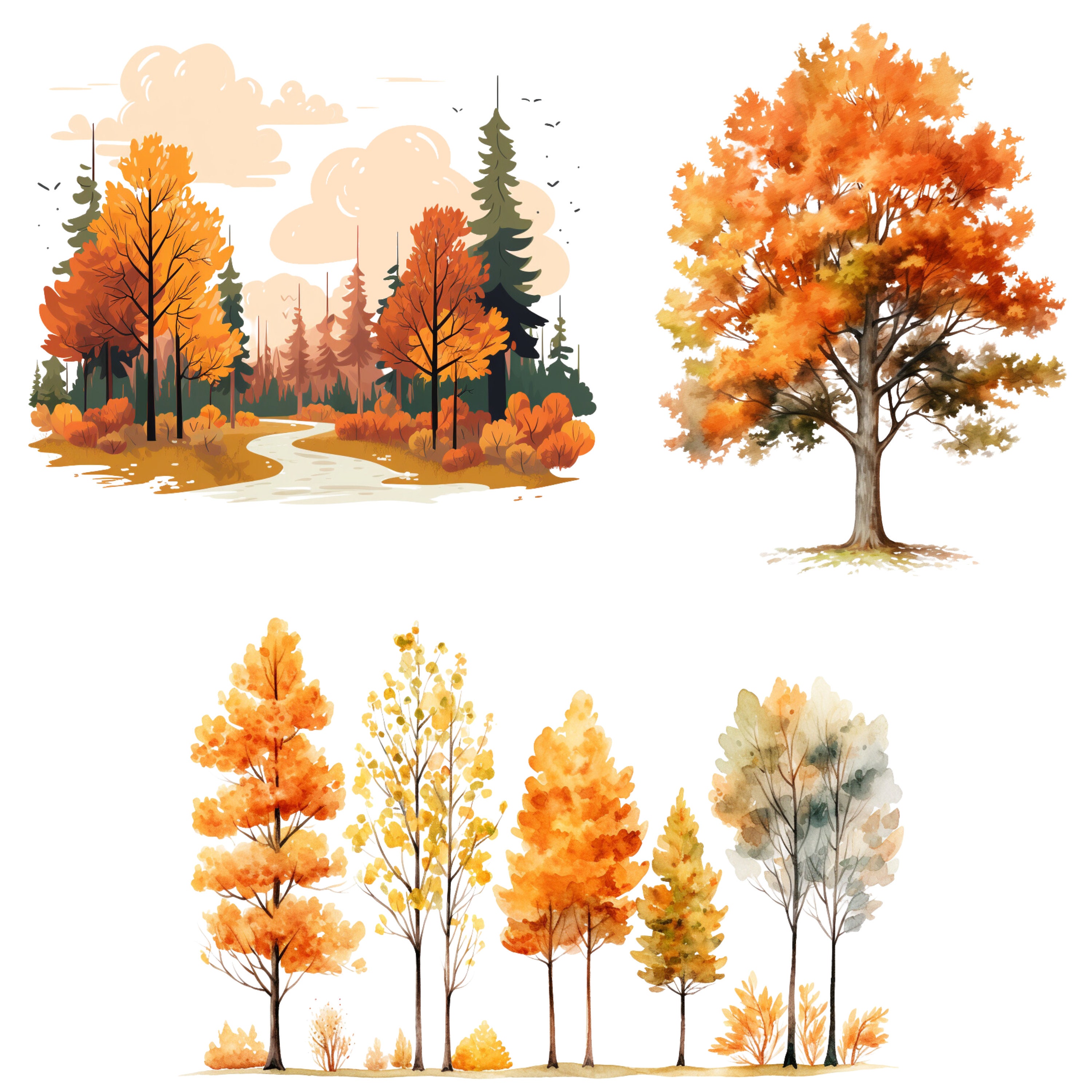 30 Autumn Clip Art, Fall Color Decorations, Commercial Use - Etsy