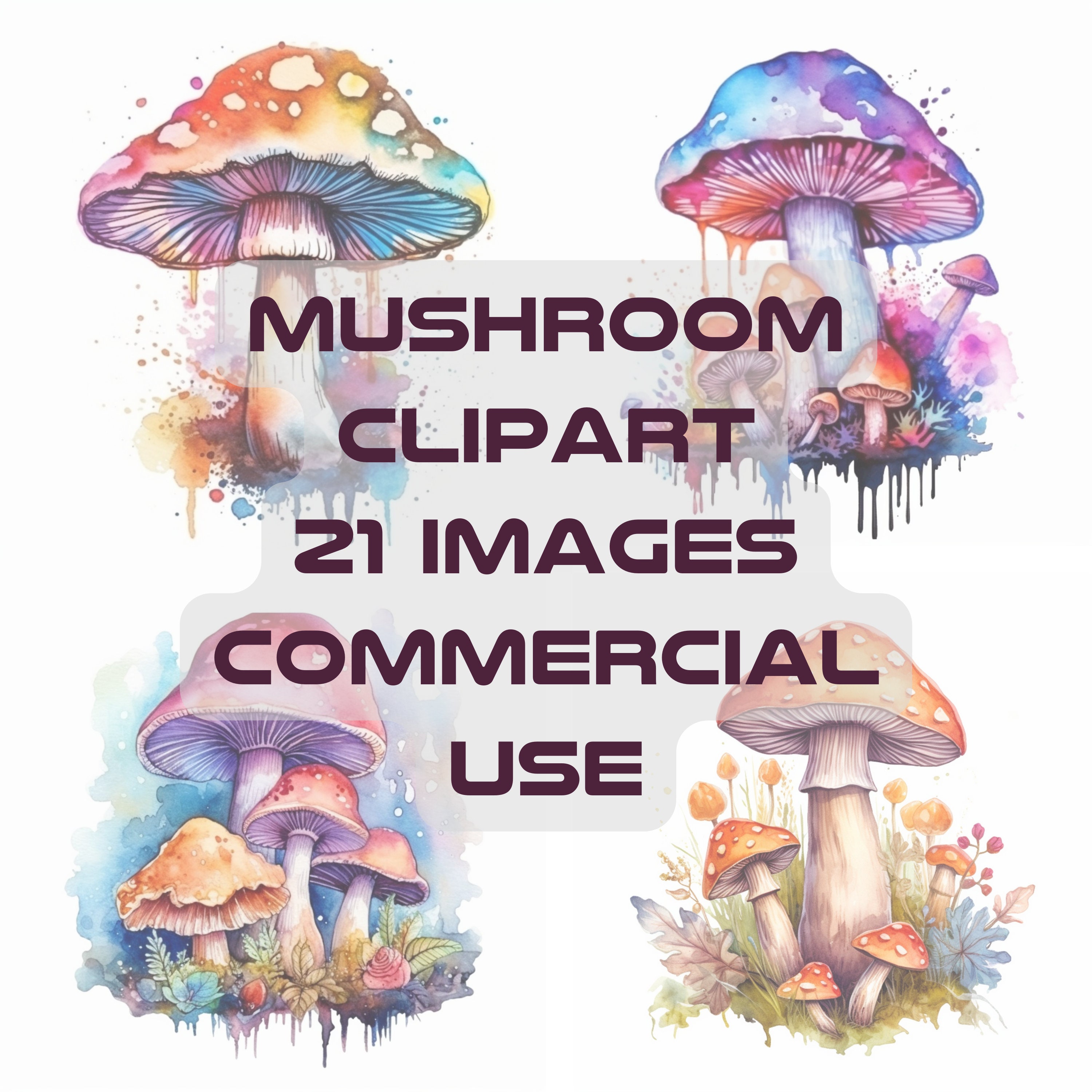 Watercolor Mushrooms Clipart in PNG Format Instant Download for ...