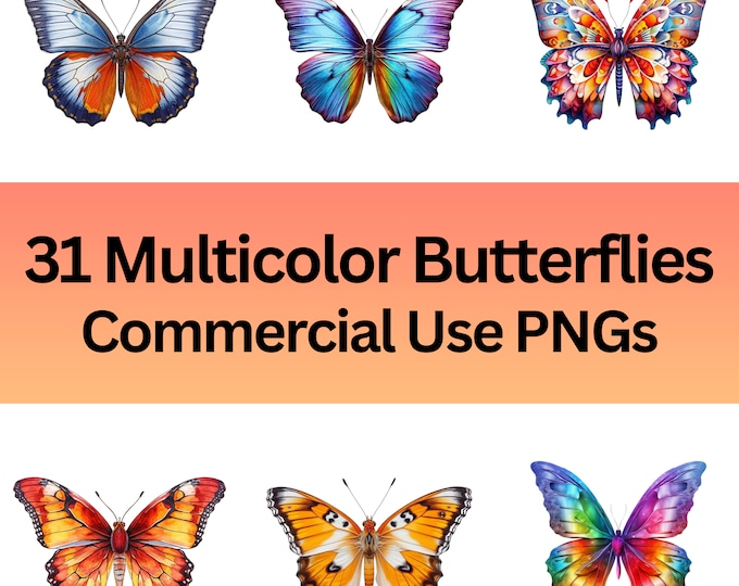 31 Colorful Butterfly Clip Art, PNG for Commercial Use, Transparent ...