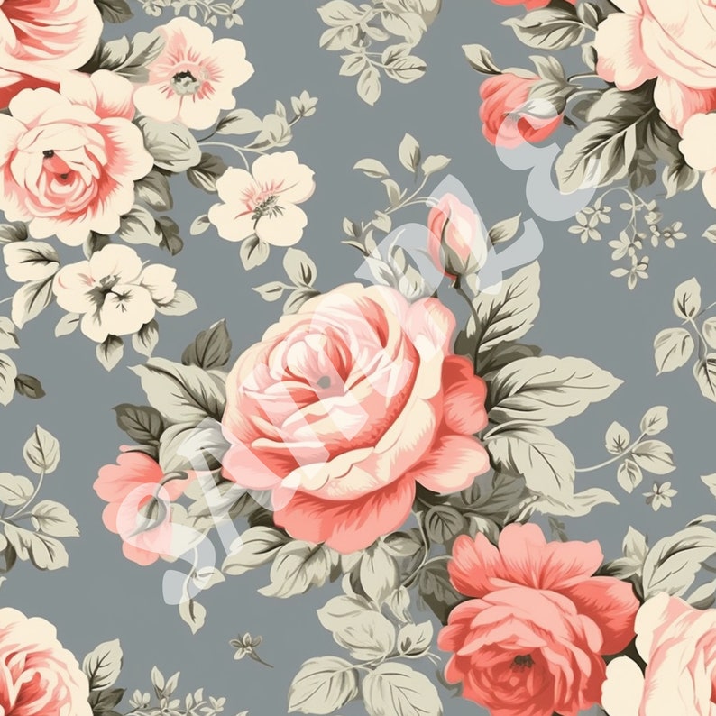 60 Vintage Rose and Flower Seamless Patterns, Floral Digital Paper, for ...