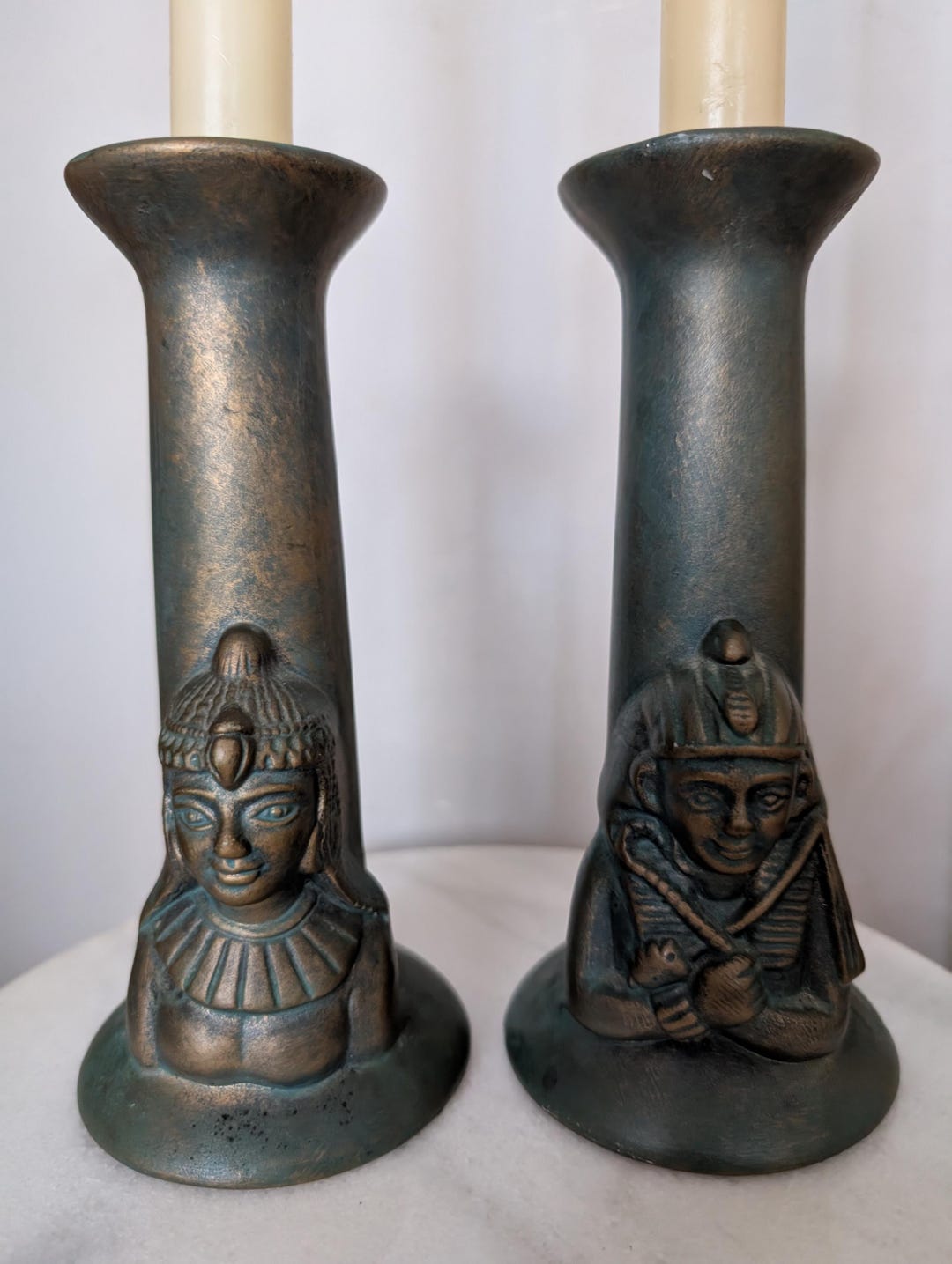 Egyptian Pharaonic Candle Stick Holders Metal Vintage Pair - Etsy