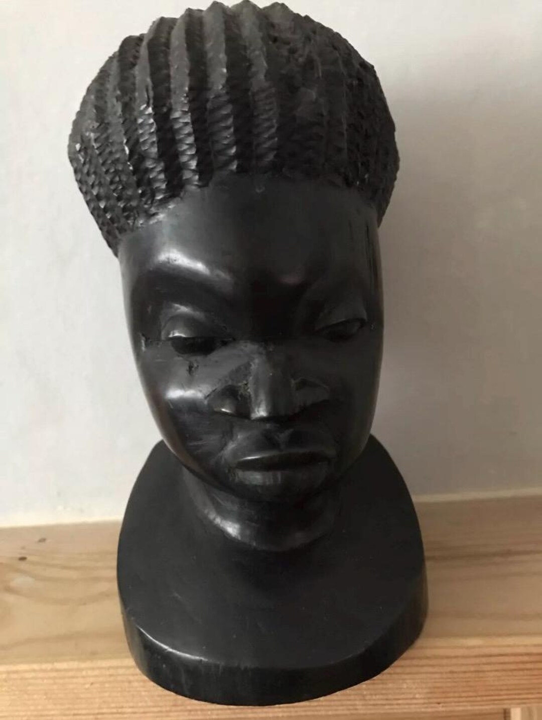 African Tribal Art Sculpture Statue Bust Wood Woman Head Black Ebony 7 ...