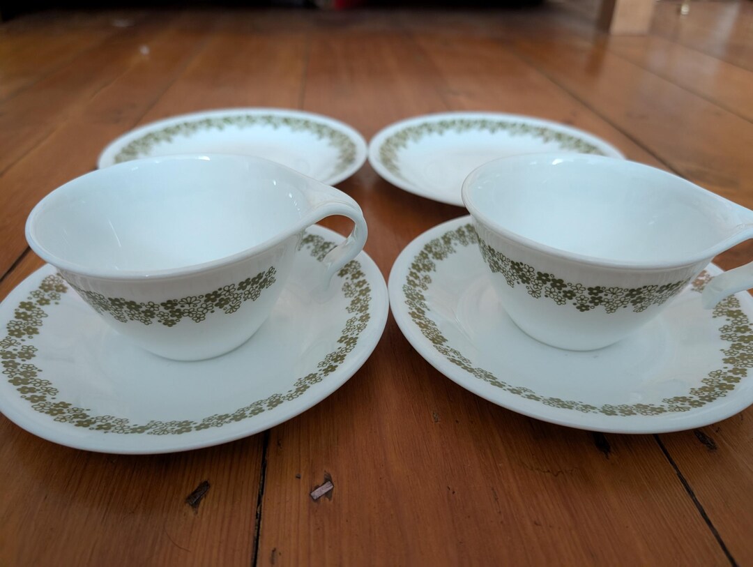 Corelle by Corning Set of Two Tea Cups & Saucers + Two Cake Plates ...