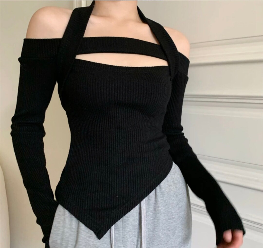 Ribbed Long Sleeve Top Gothic Top Punk Top Halloween Top Witchy Top - Etsy