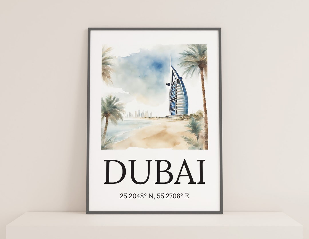 Dubai Print, Digital Dubai Wall Art Print, Dubai Watercolour Printable ...