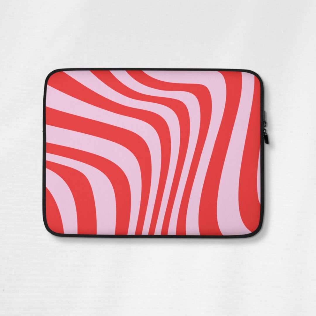 Trendy Red & Pink Geometric Stripe Laptop Sleeve | Protective Cover for ...
