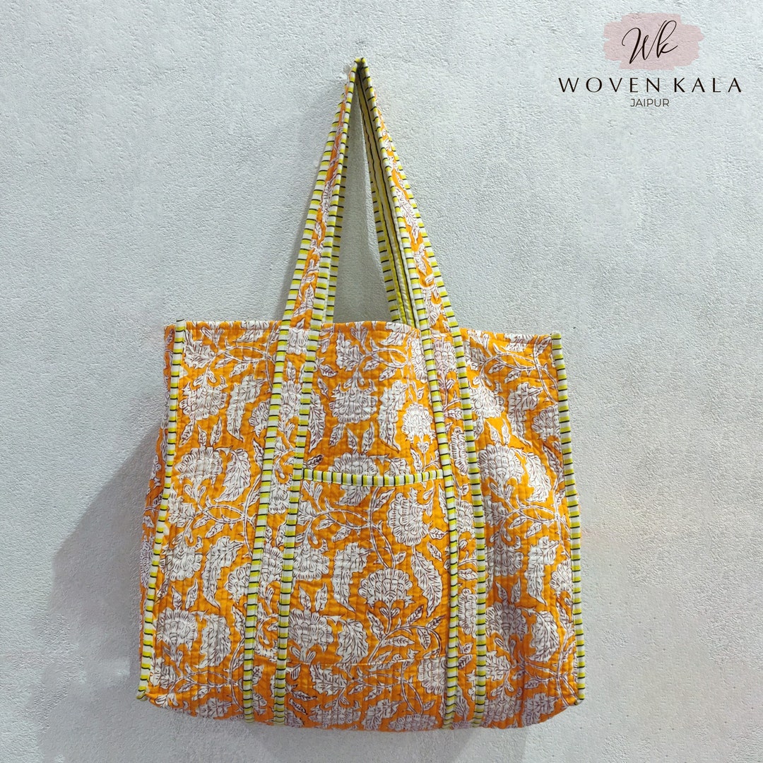 Handblock Print Cotton Tote Bag, Block Print Bags, Hand Block Printed ...