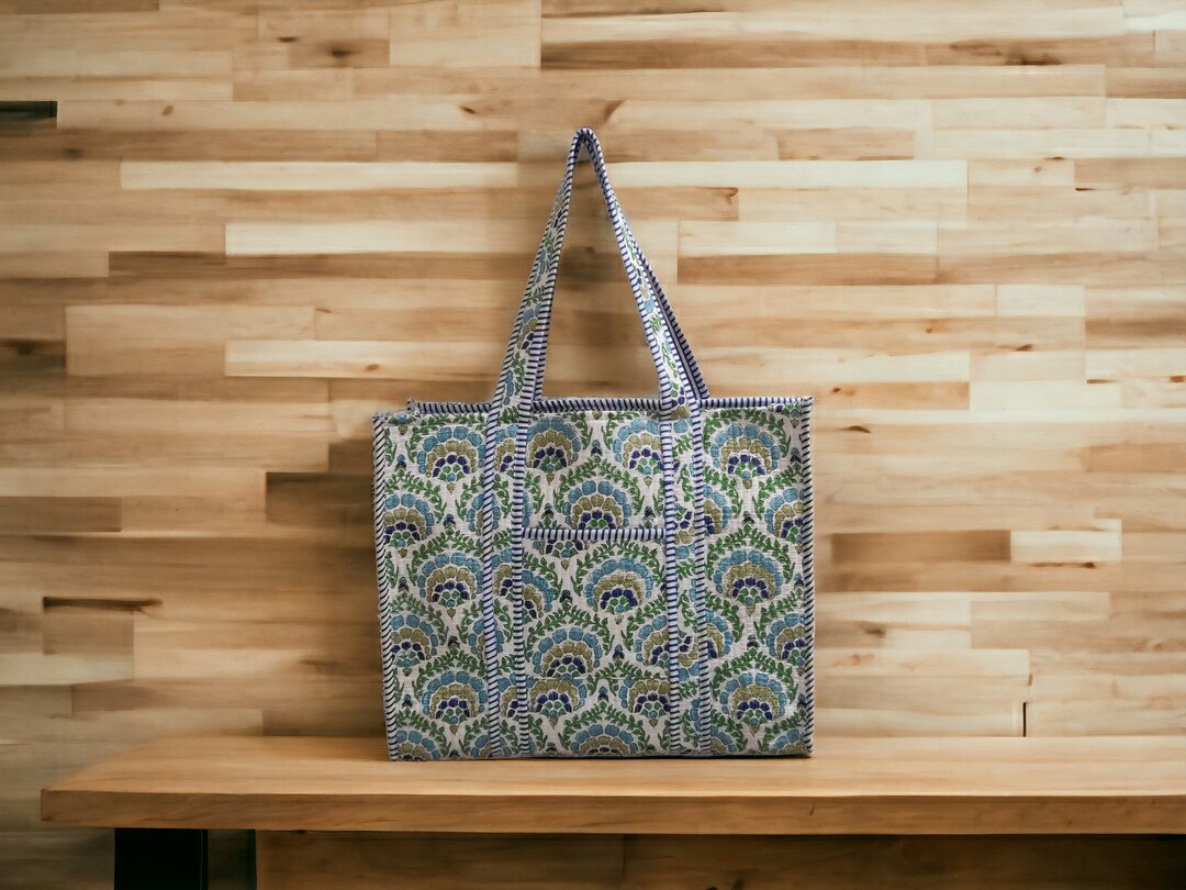 Handmade Block Print Cotton Tote Bag: Quilted Beach Shopping Bag - Etsy