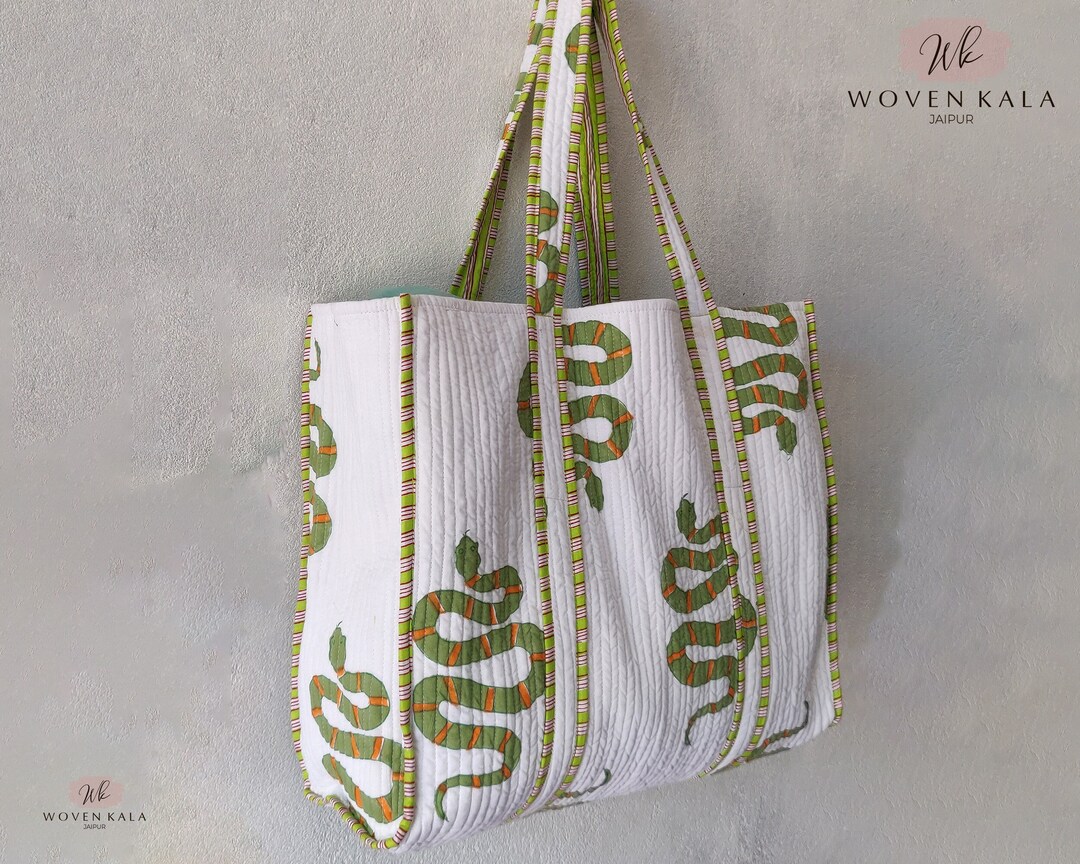 Handblock Print Cotton Tote Bag , Block Print Bags , Hand Block Printed ...