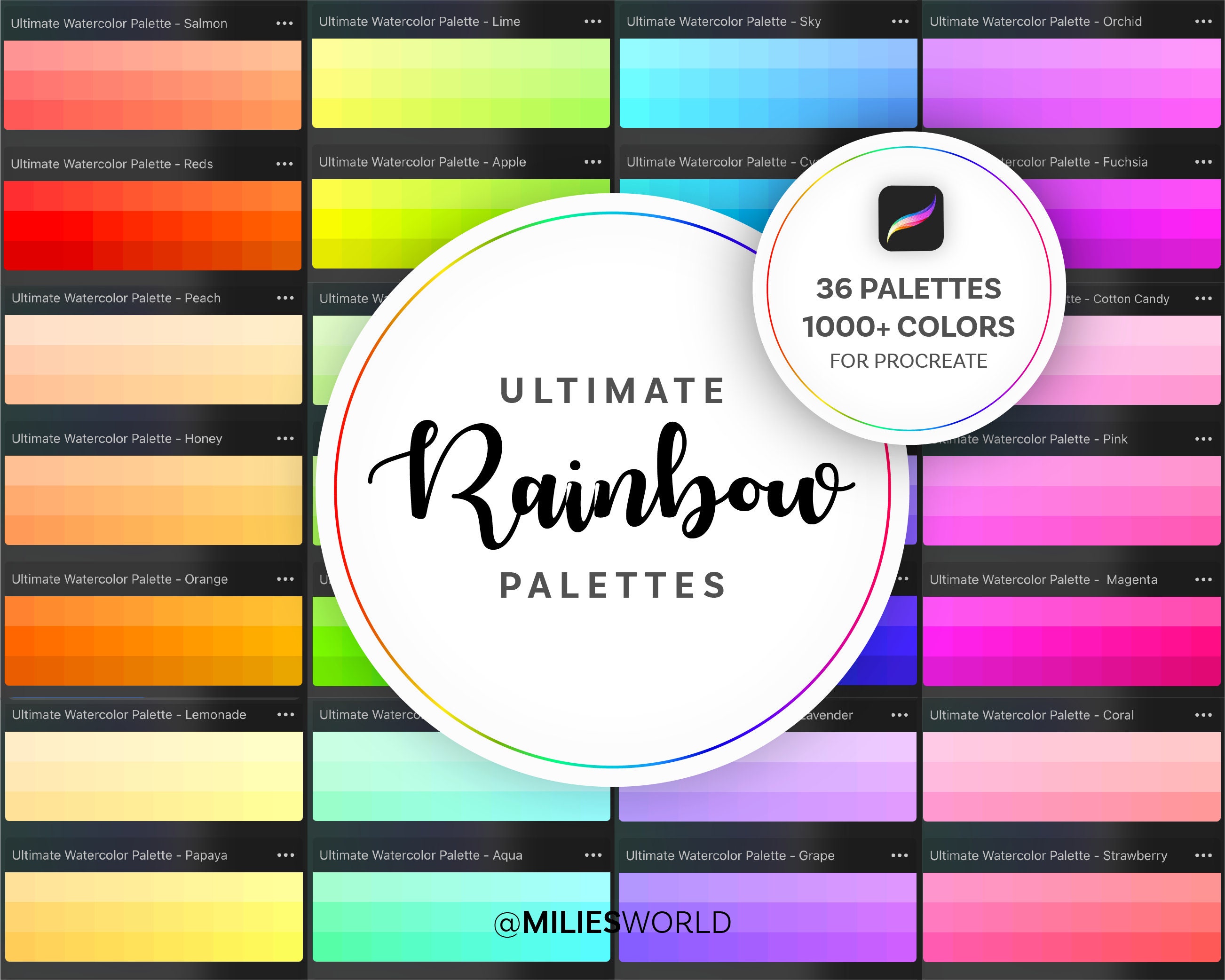 Rainbow Palettes Bundle Procreate Color Palette Color - Etsy