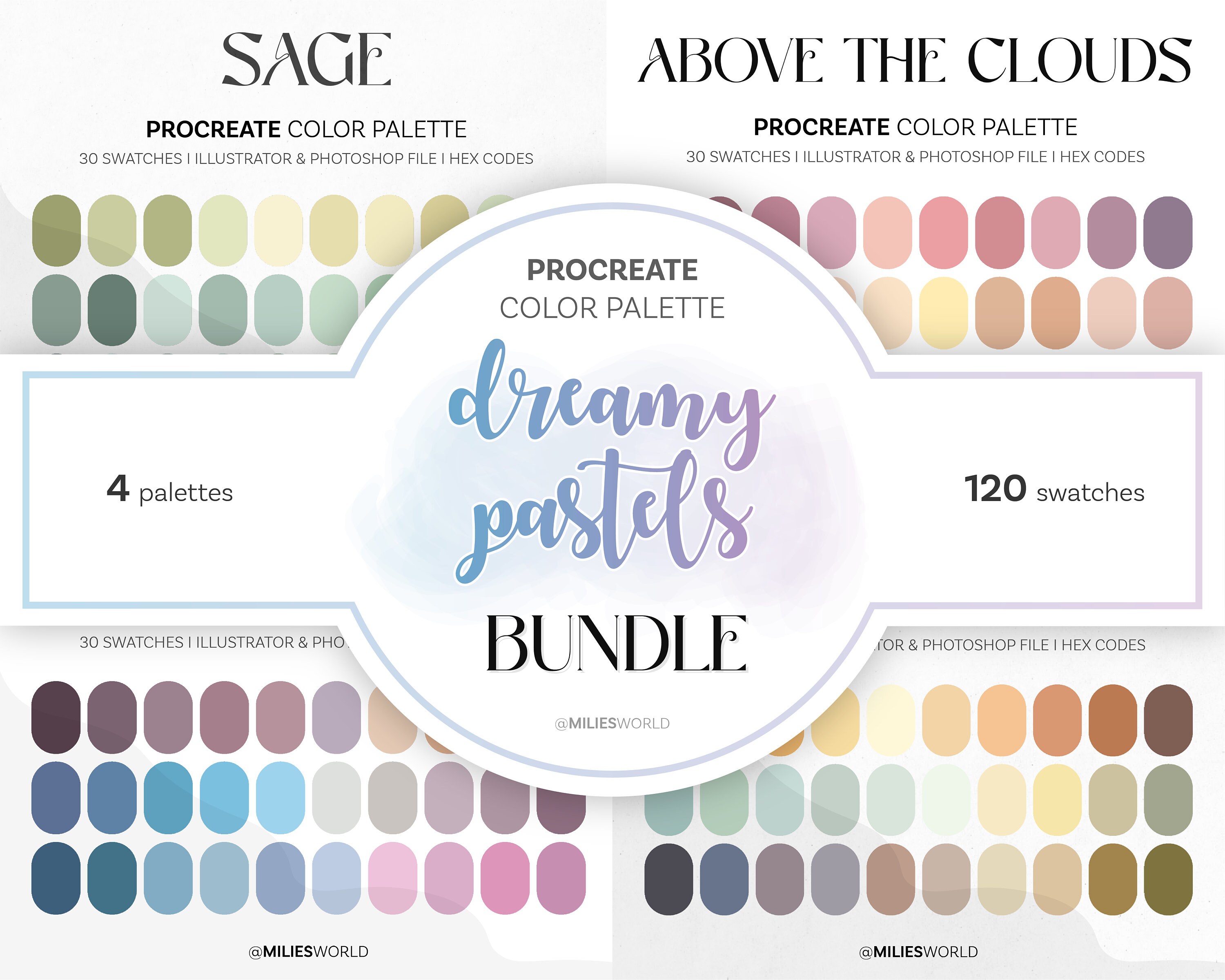 Dreamy Pastels Procreate Color Palette Bundle, Color Swatches, iPad ...