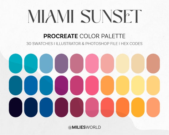 Miami Sunset Procreate Color Palette Color Swatches Ipad Etsy