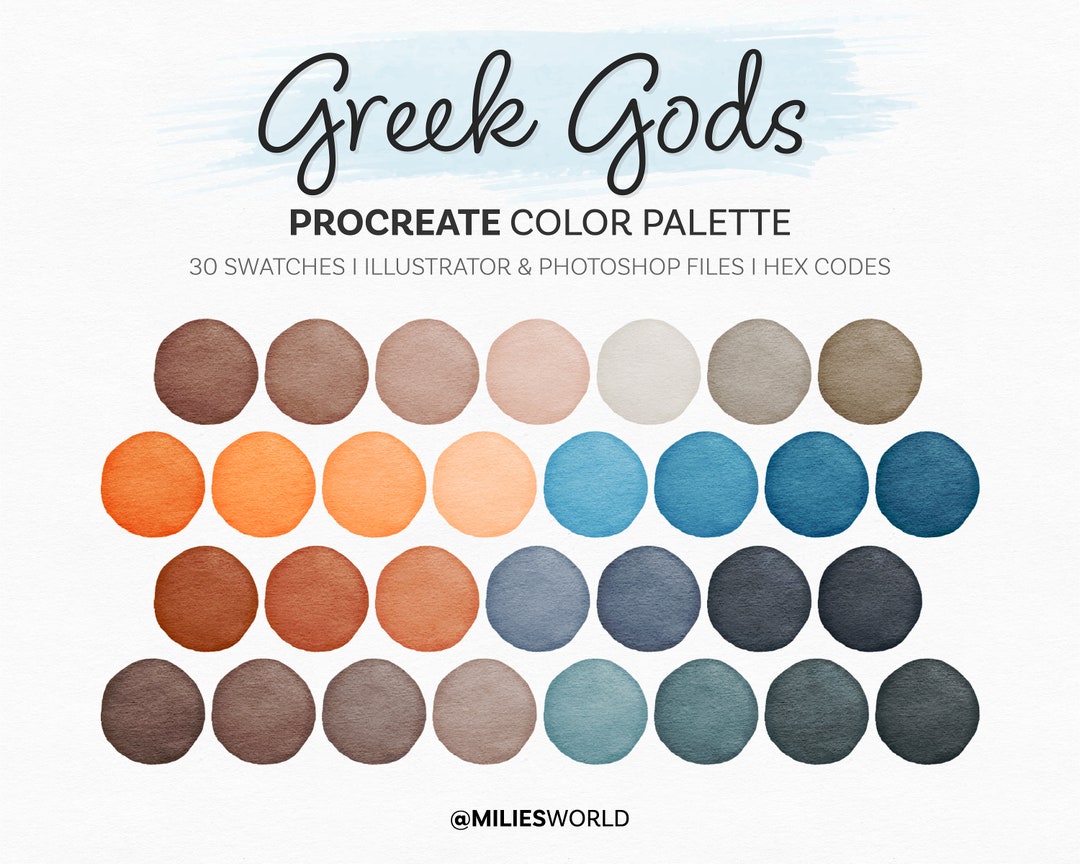Greek Gods Procreate Color Palette, Color Swatches, iPad Illustration ...