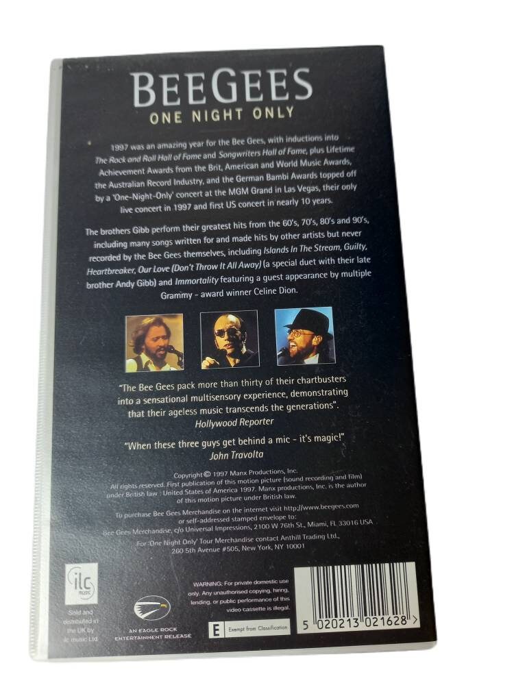 Bee Gees One Night Only VHS Video Tape PAL Music Video - Etsy