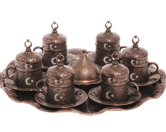 Vintage Dallah Turkish Coffee Set. Brass Islamic Pot, Cups, and Plate ...
