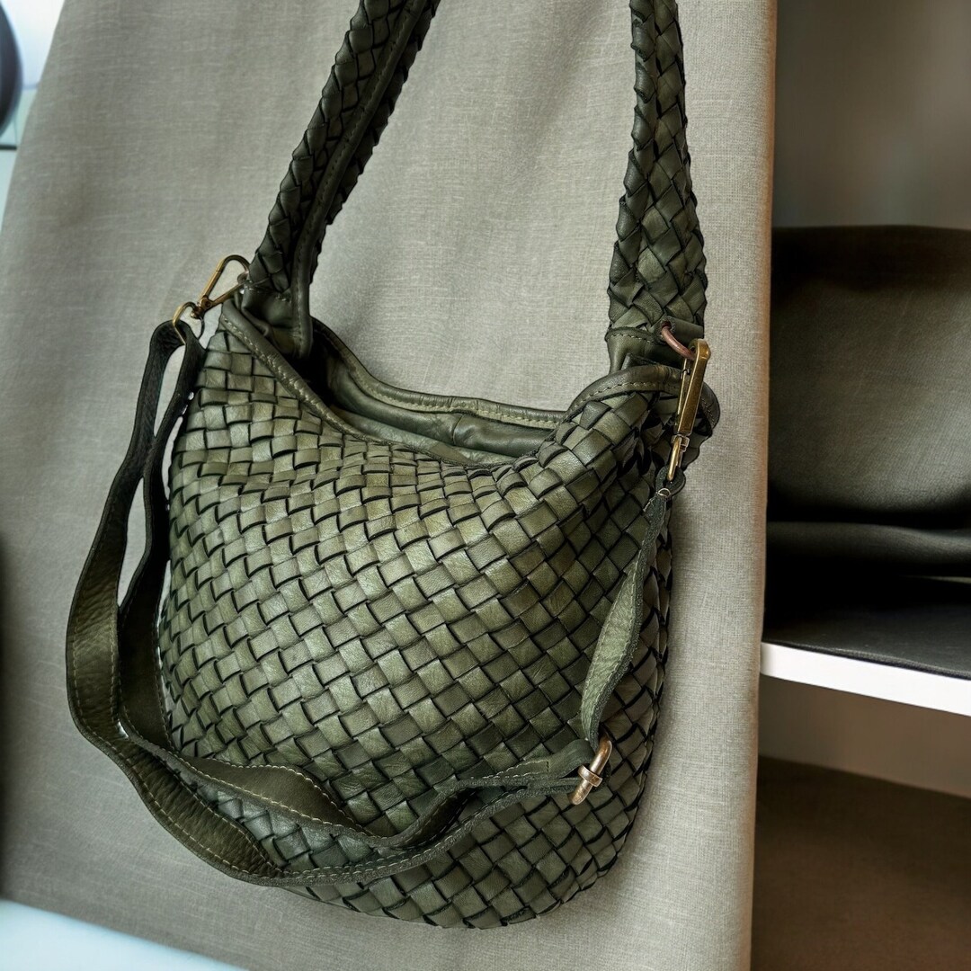 Braided Bucket Bag, Crossbody Bag, Leather Handbag, Shoulder Bag for ...