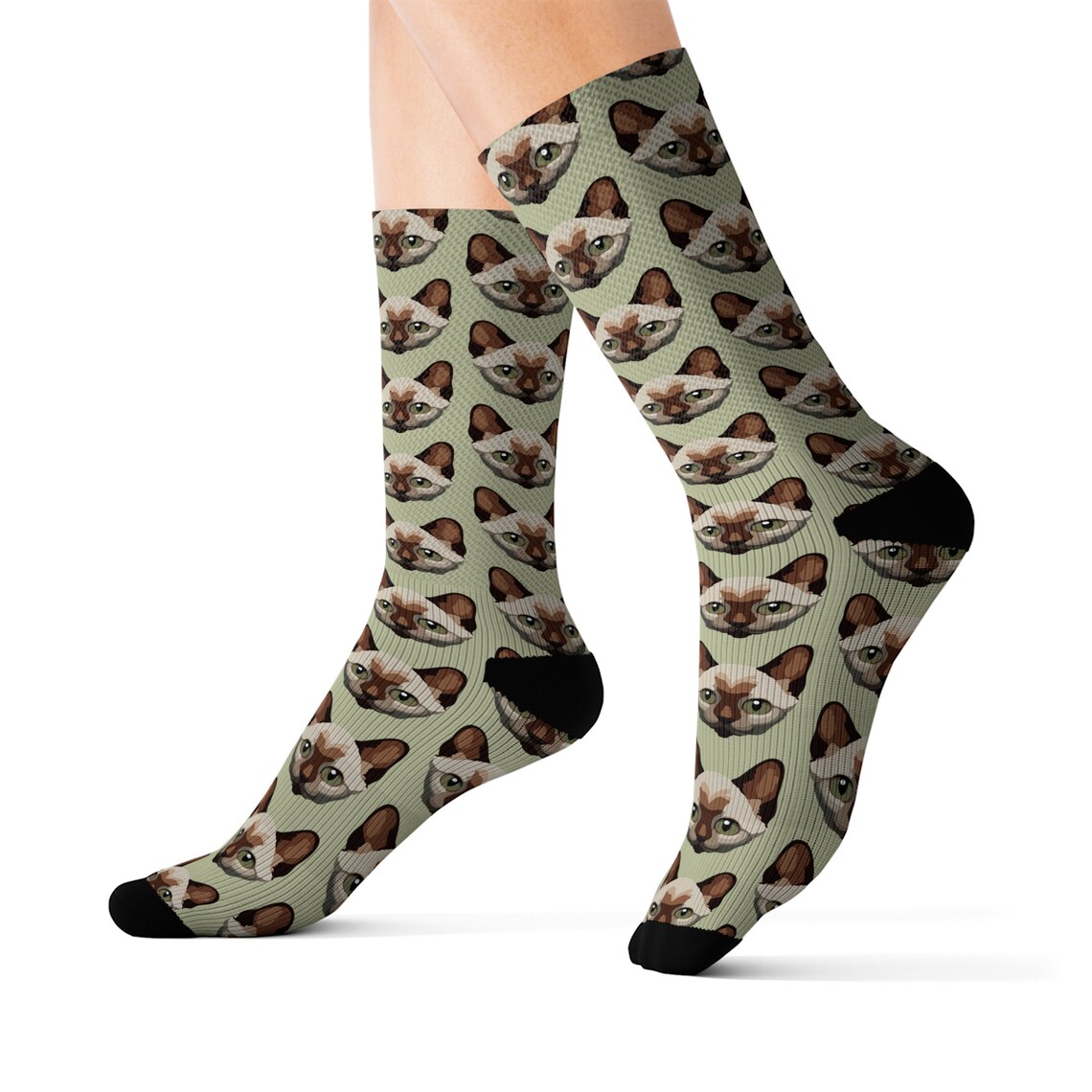 Olive Green Siamese Cat Socks Cute Kitten Pattern Cat Lover Gift ...