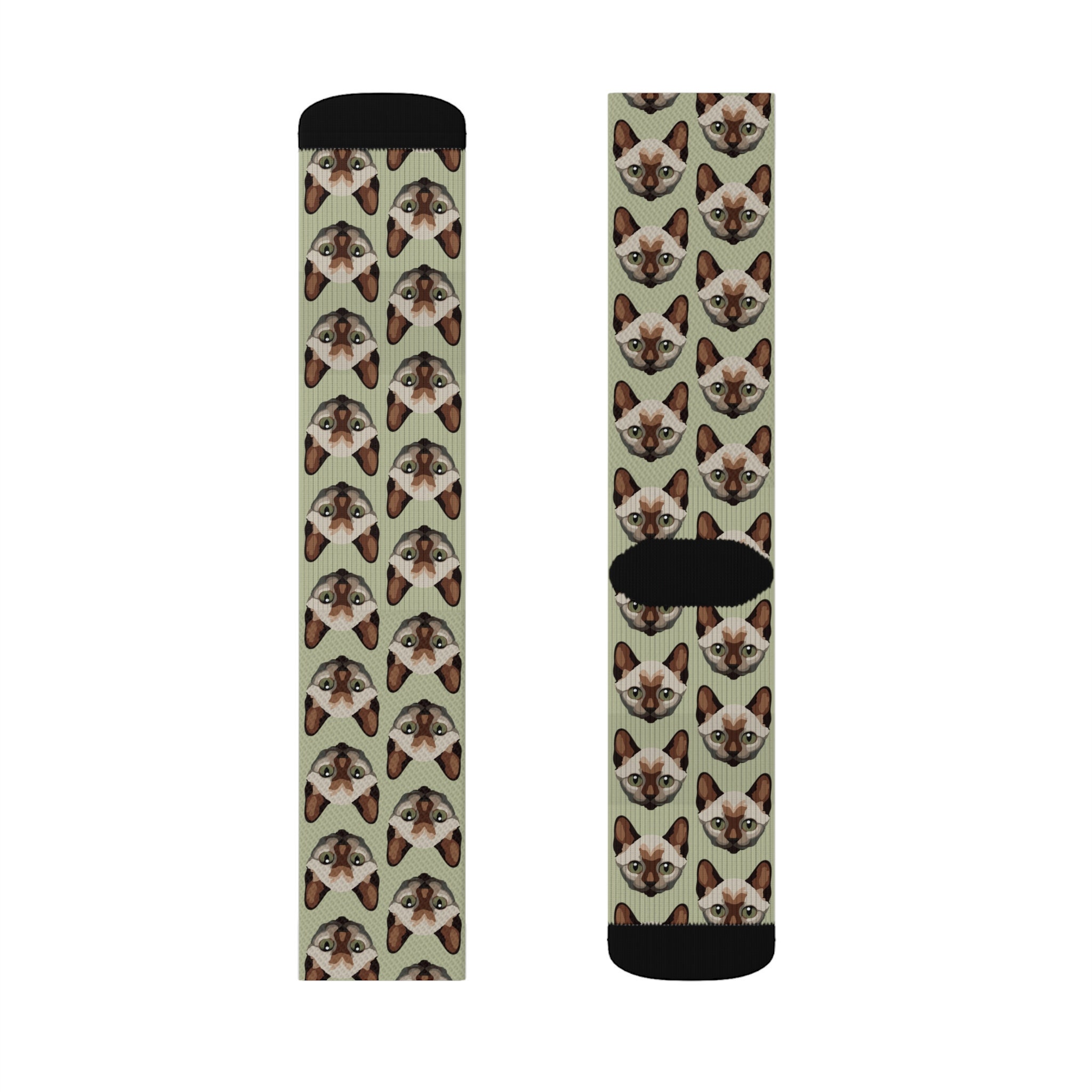 Olive Green Siamese Cat Socks Cute Kitten Pattern Cat Lover Gift ...