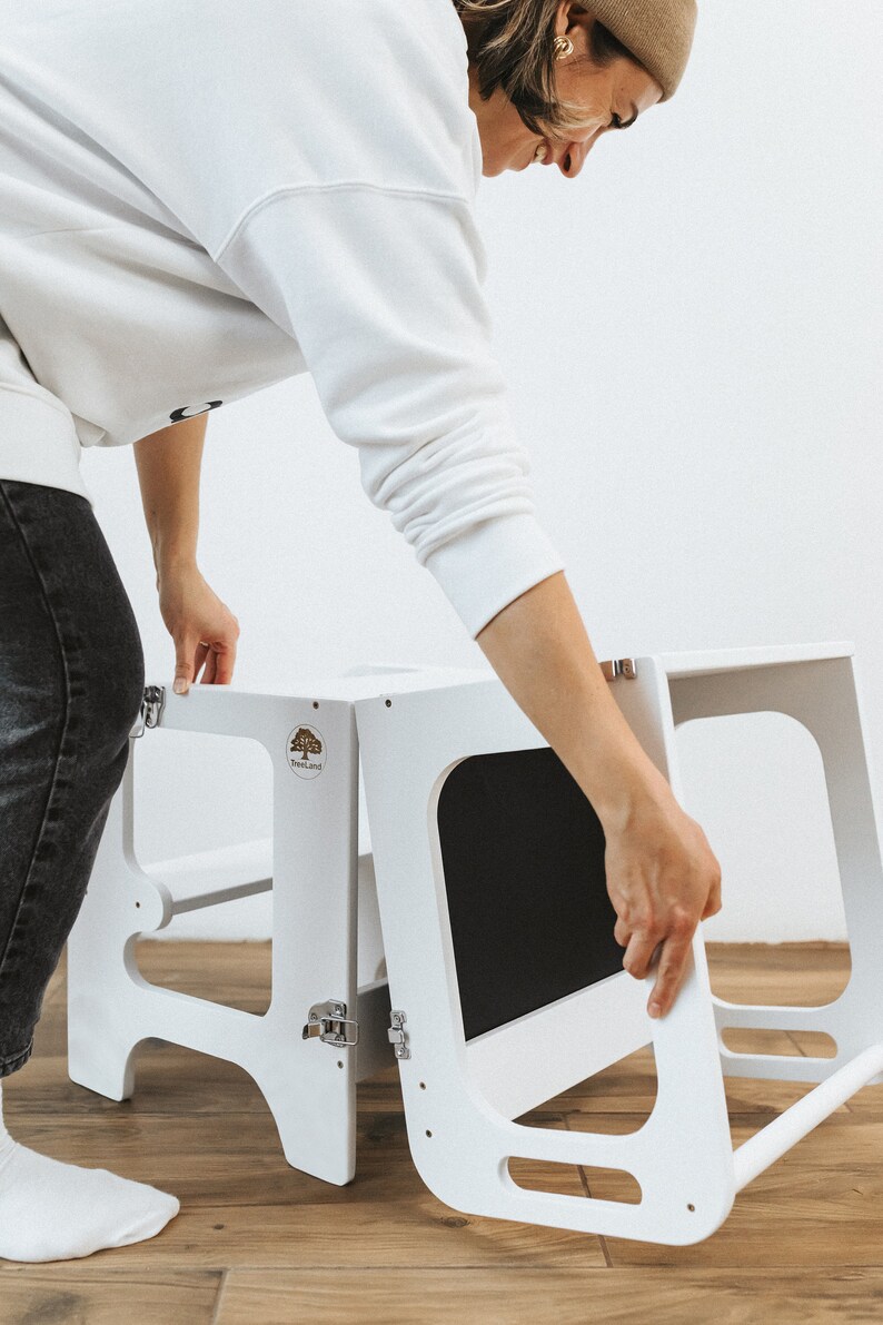 Montessori Helper Tower Table & Chair All-in-one, Tower With Chalkboard ...