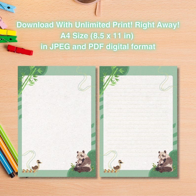 Panda, Ducks, Animals for Kids and Adults Digital Printing Letterhead ...