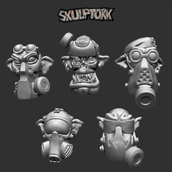 Head gas Mask Orc x10 Skulptork Miniature Bits | Etsy UK