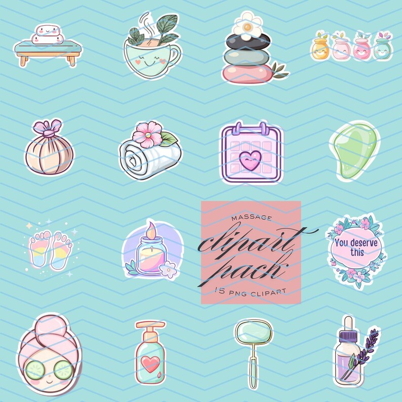 Kawaii Spa Sticker Set | Pastel Massage & Wellness Clipart (15 PNG) - Etsy