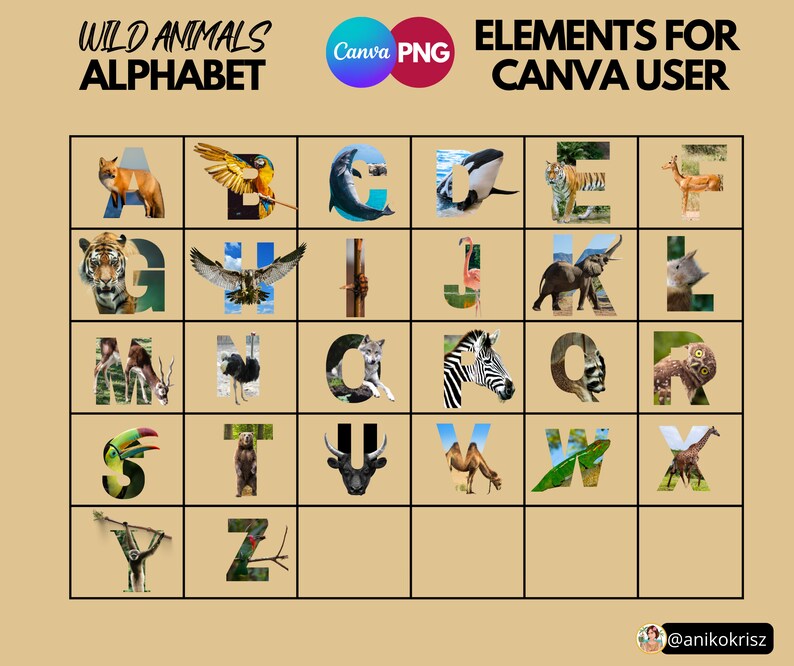 Wild Animals Alphabet Transparent PNG Elements Scrapbooking Digital Set ...