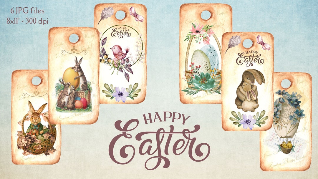 Vintage Easter Gift Tag Set, Printable Easter, Digital Collage Sheet ...