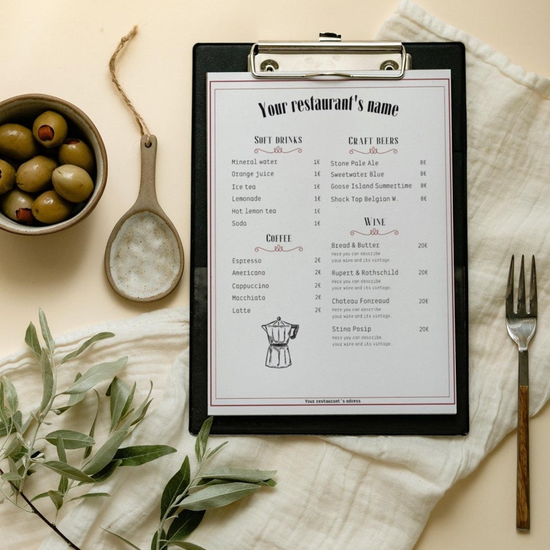 Digital Classic Restaurant Menu Template Customizable Food - Etsy