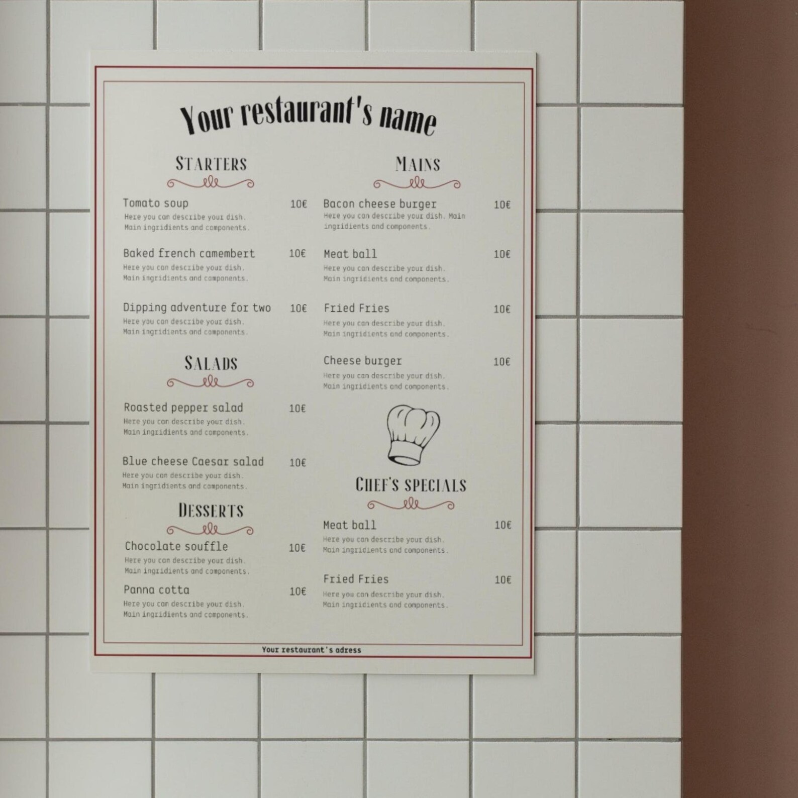 Digital Classic Restaurant Menu Template Customizable Food - Etsy