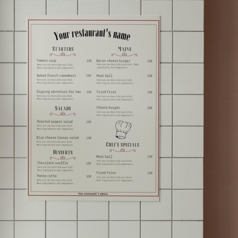 Digital Classic Restaurant Menu Template Customizable Food - Etsy