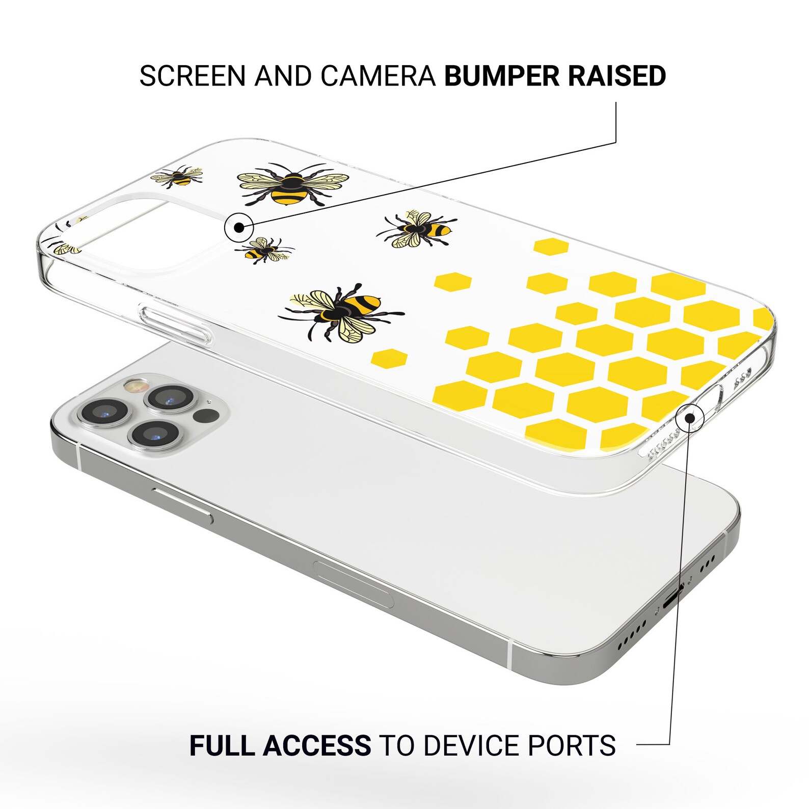 Bee Phone Case Bumble Bee Flower Cover for iPhone 14, 13, 12 Pro, 11 ...