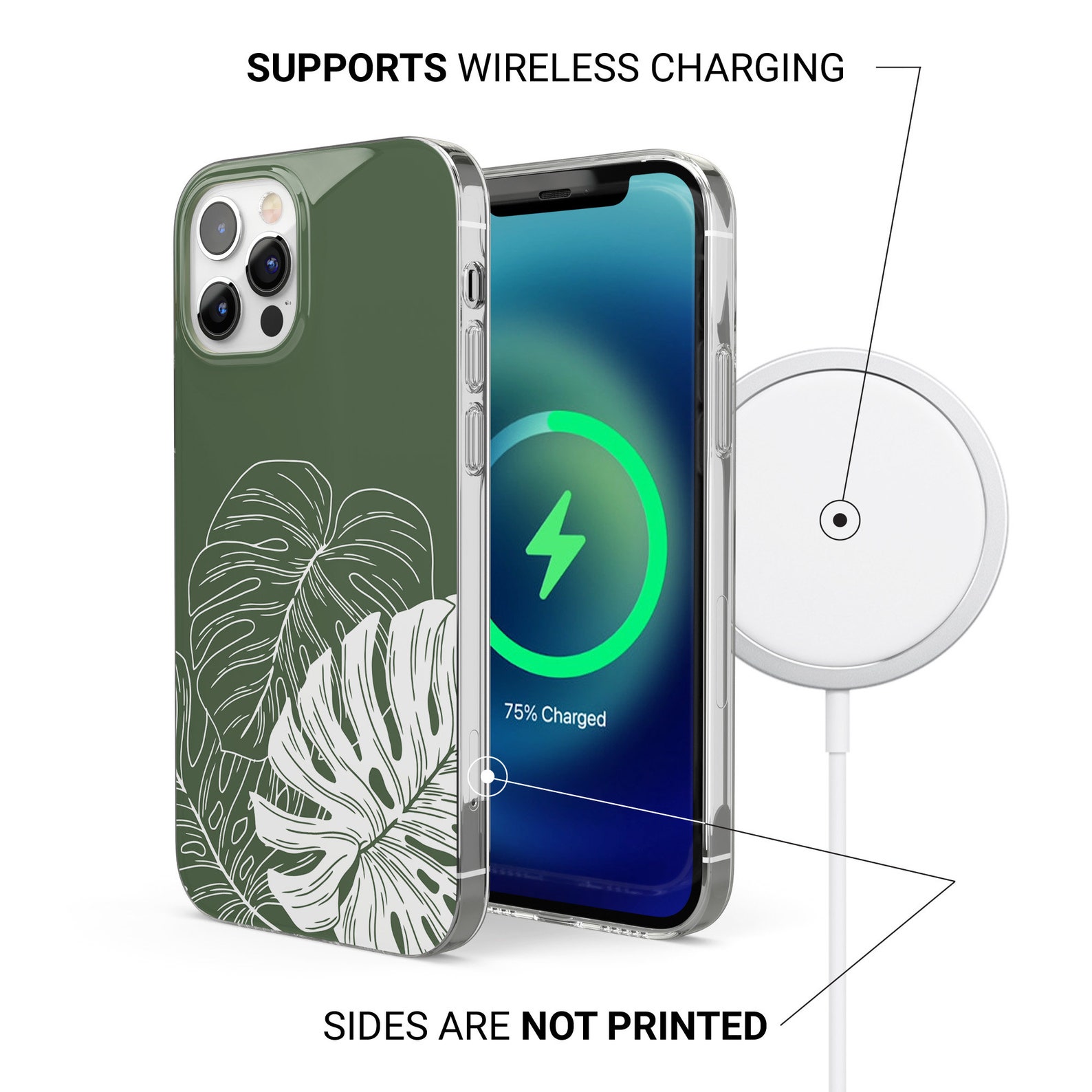 Green Pastel Phone Case Aesthetic Tropical Leave Cover for iPhone 16 ...