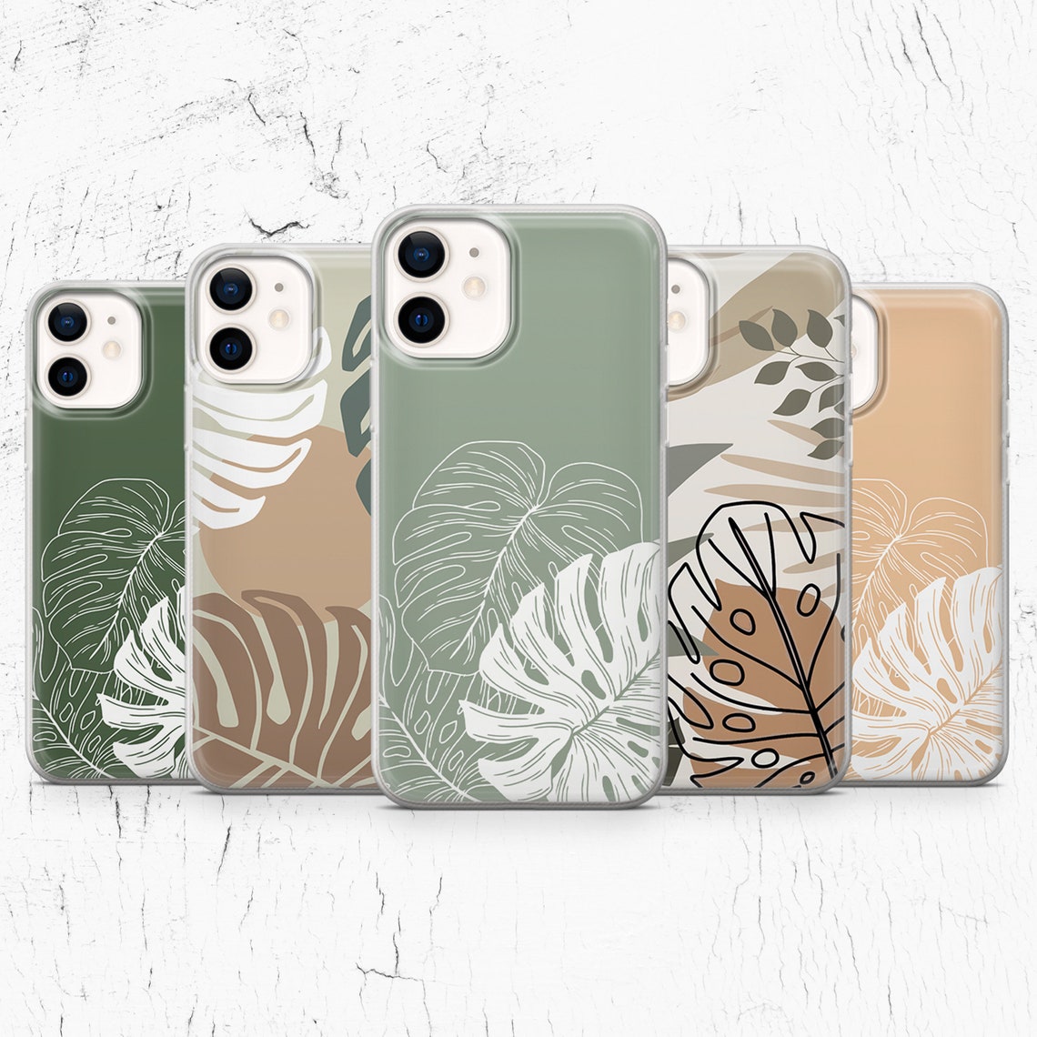 Green Pastel Phone Case Aesthetic Tropical Leave Cover for iPhone 14 ...