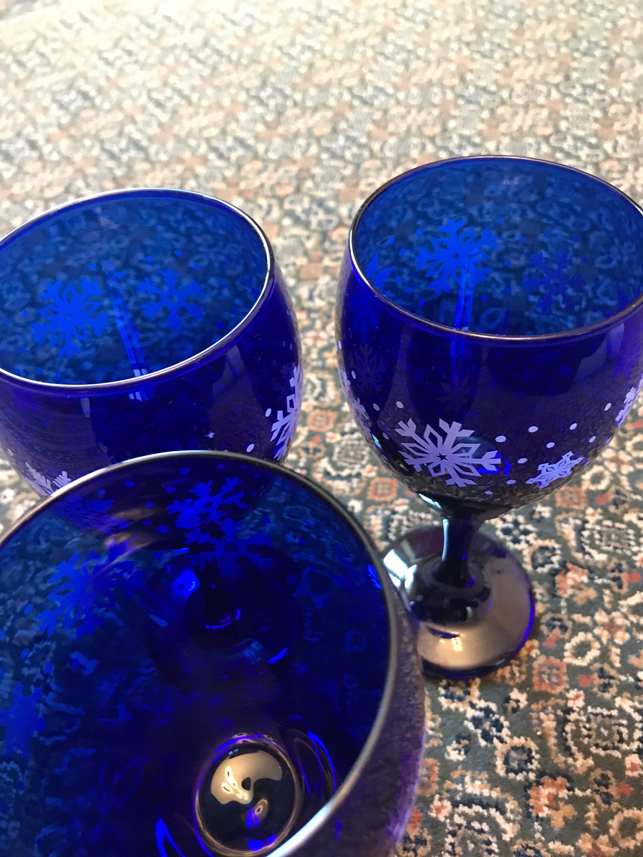 Vintage Libbey Cobalt Blue Snowflake Premiere Wine Glasses 7 1/4 Tall ...