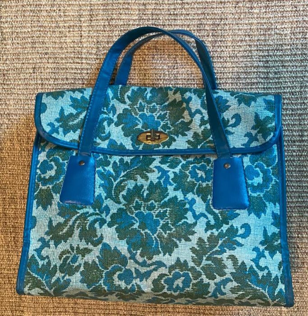 Vintage Carpet Style Blue Floral Handbag Carry Bag - Etsy