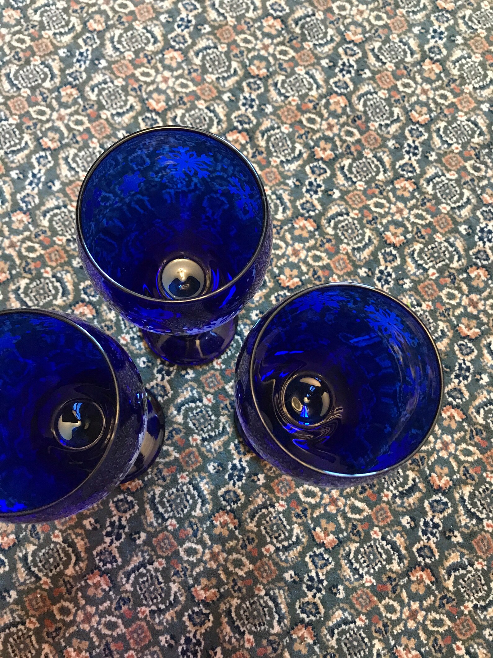Vintage Libbey Cobalt Blue Snowflake Premiere Wine Glasses 7 1/4 Tall ...