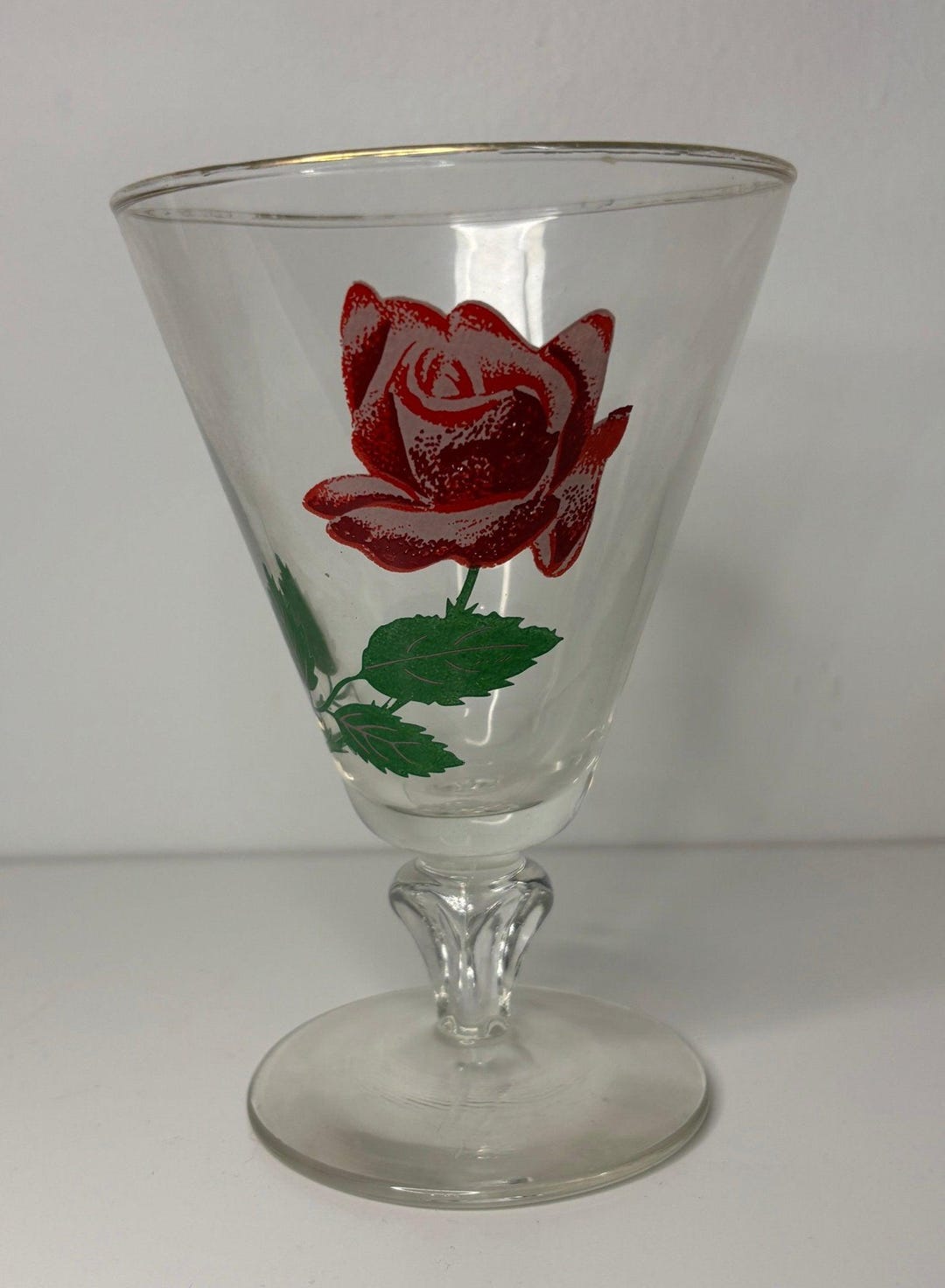 Vintage Hand Painted Pink Rose Footed Stemware Glasses - Etsy