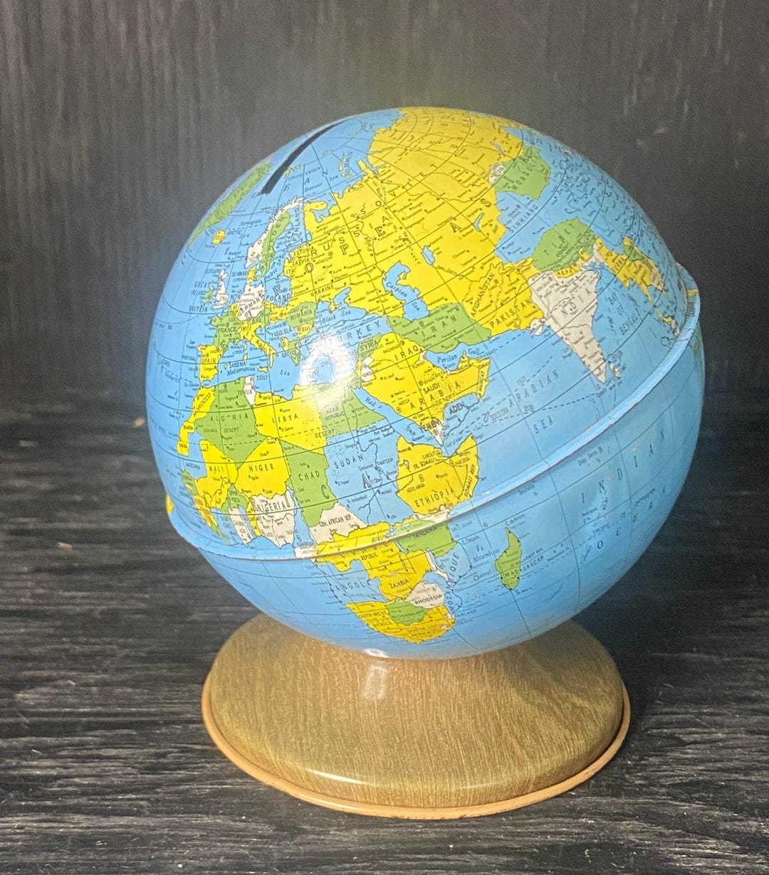 Vintage Ohio Art Tin Toy World Globe Coin Piggy Bank - Etsy