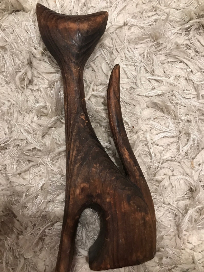 Vintage Hand Carved Wooden Cat Sculpture - Etsy