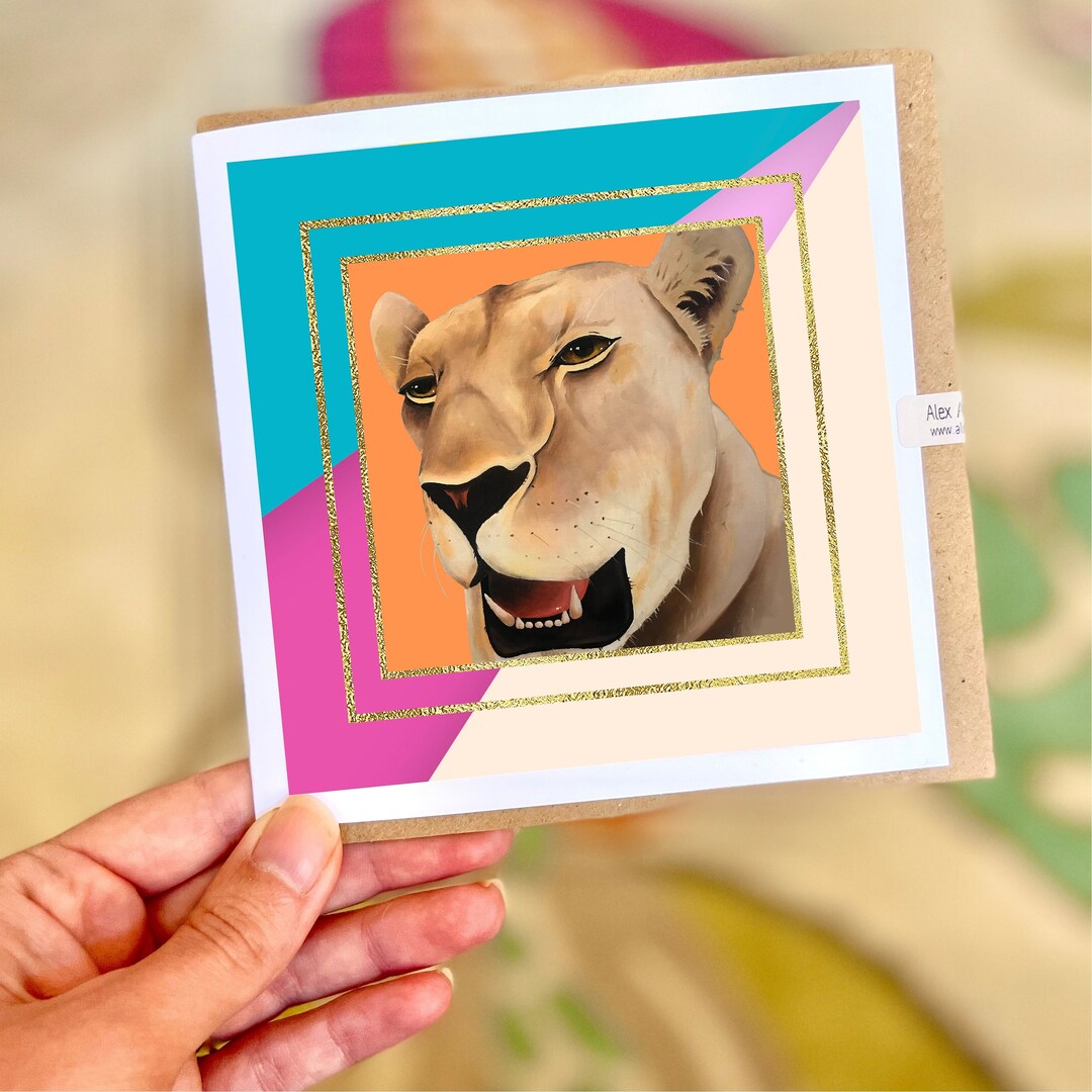 Lioness Card, Lion Card, Geometric Card, Jungle Card, Lioness Birthday ...