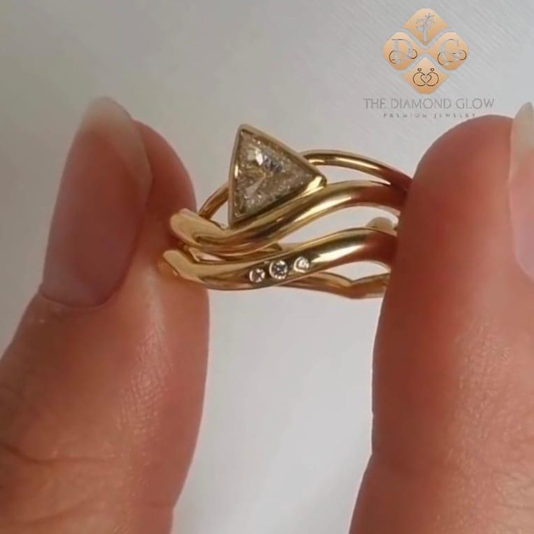 Triangle Diamond Ring,14k 18K Gold Custom Ring,modern Geometric Engagement Ring,white Gold Rose ...