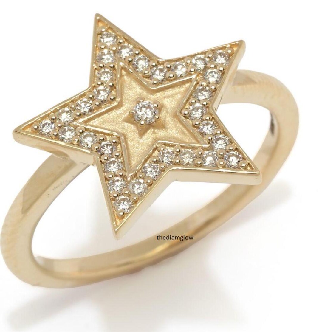 Star Shape Design Ring Round Cut Moissanite Diamond Ring Engagement ...