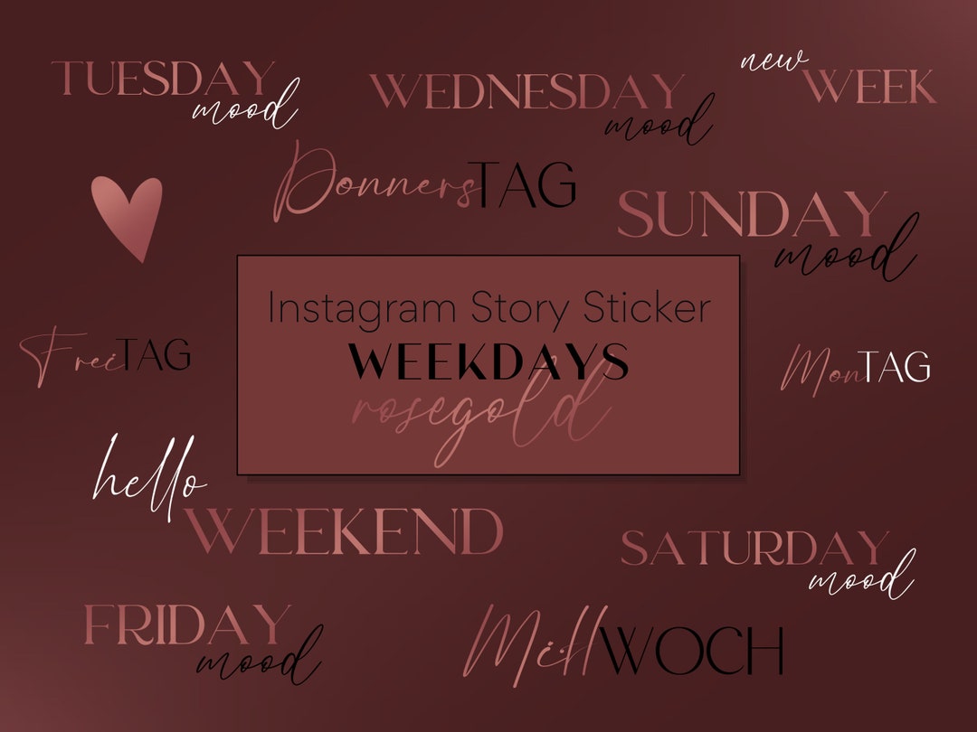 40 Instagram Story Stickers Weekdays Rose Gold Days of the Week Digital ...