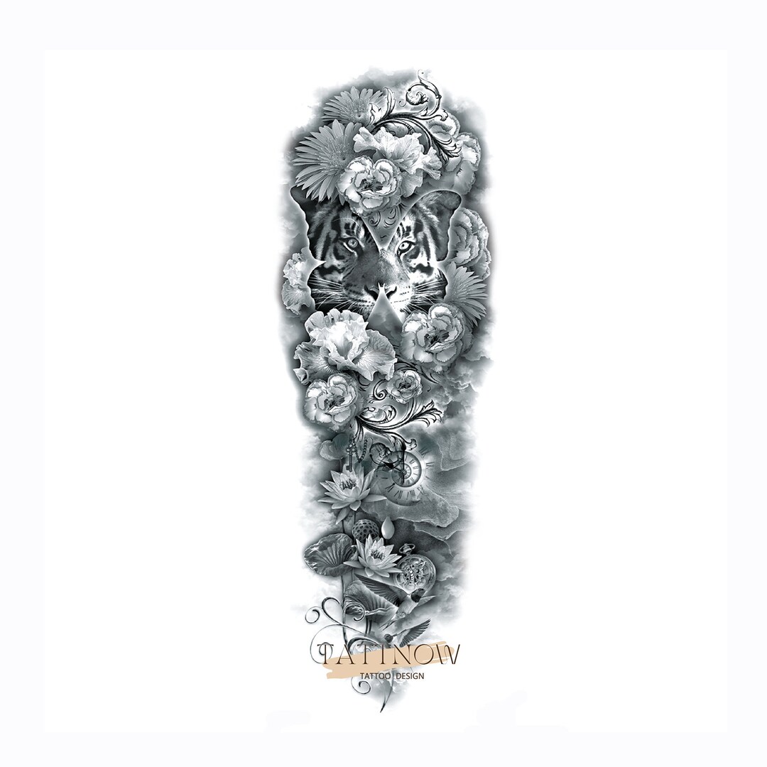 Tiger Floral Large Temporary Tattoo | Full Sleeves Temporary Tattoo ...