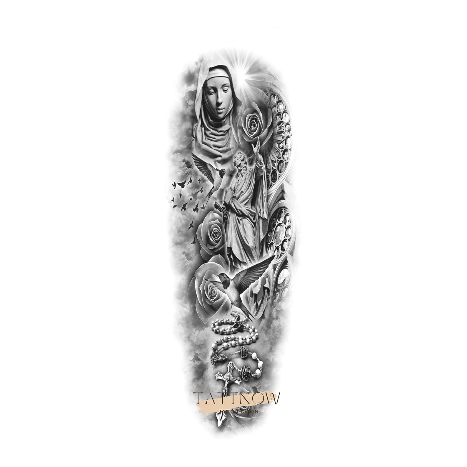 Jesus Rose Large Temporary Tattoo | Crosses Full Sleeves Temporary ...