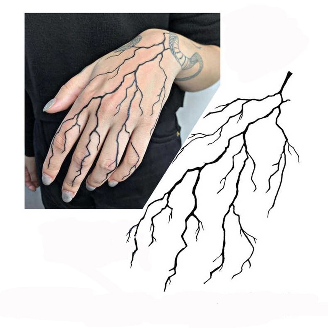 2pcs Lightning Semi-permanent Tattoo Hand Tattoo Temporary Tattoo Ink ...