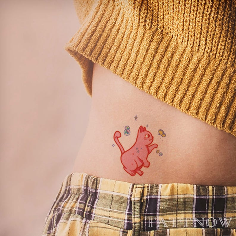 2pcs Pink Cat Temporary Tattoo Cute Women Tattoo Sticker Tattoo Design ...